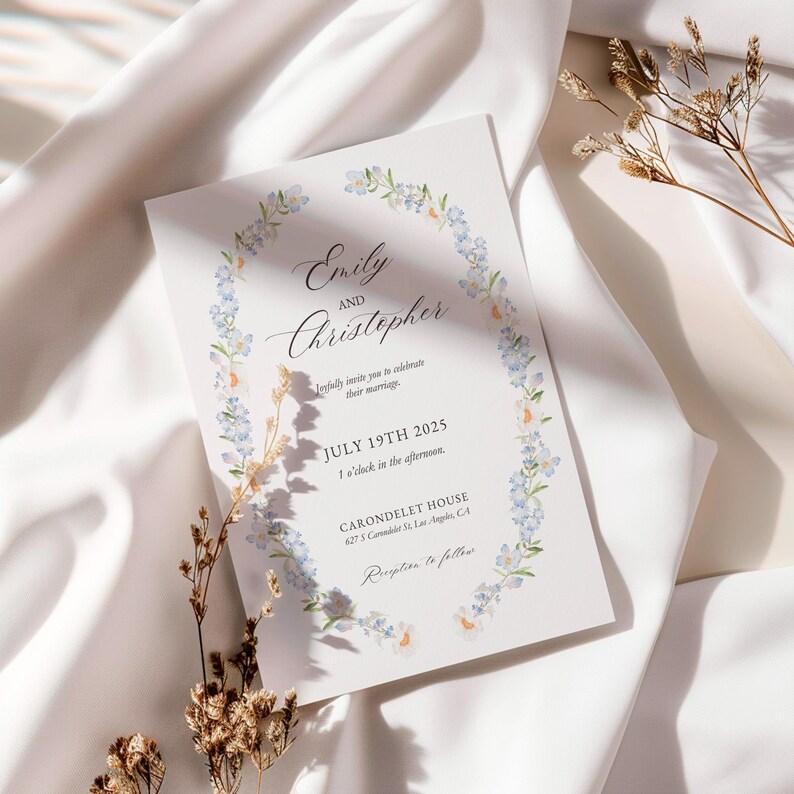 Light Blue Floral Wedding Invitation Suite, Pastel Wildflower Invite ...
