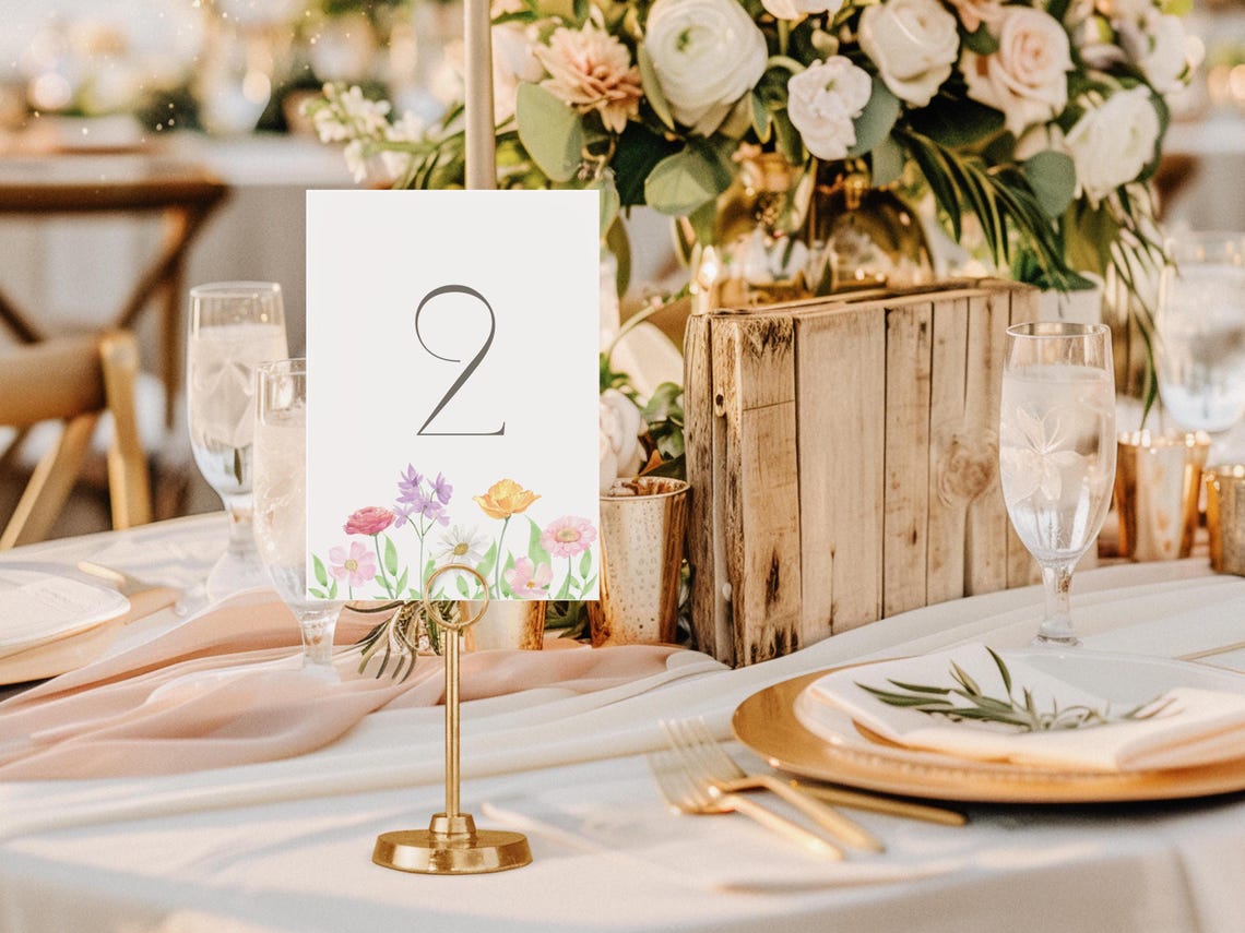 Floral Wedding Table Numbers Template, Printable Wildflower Table ...