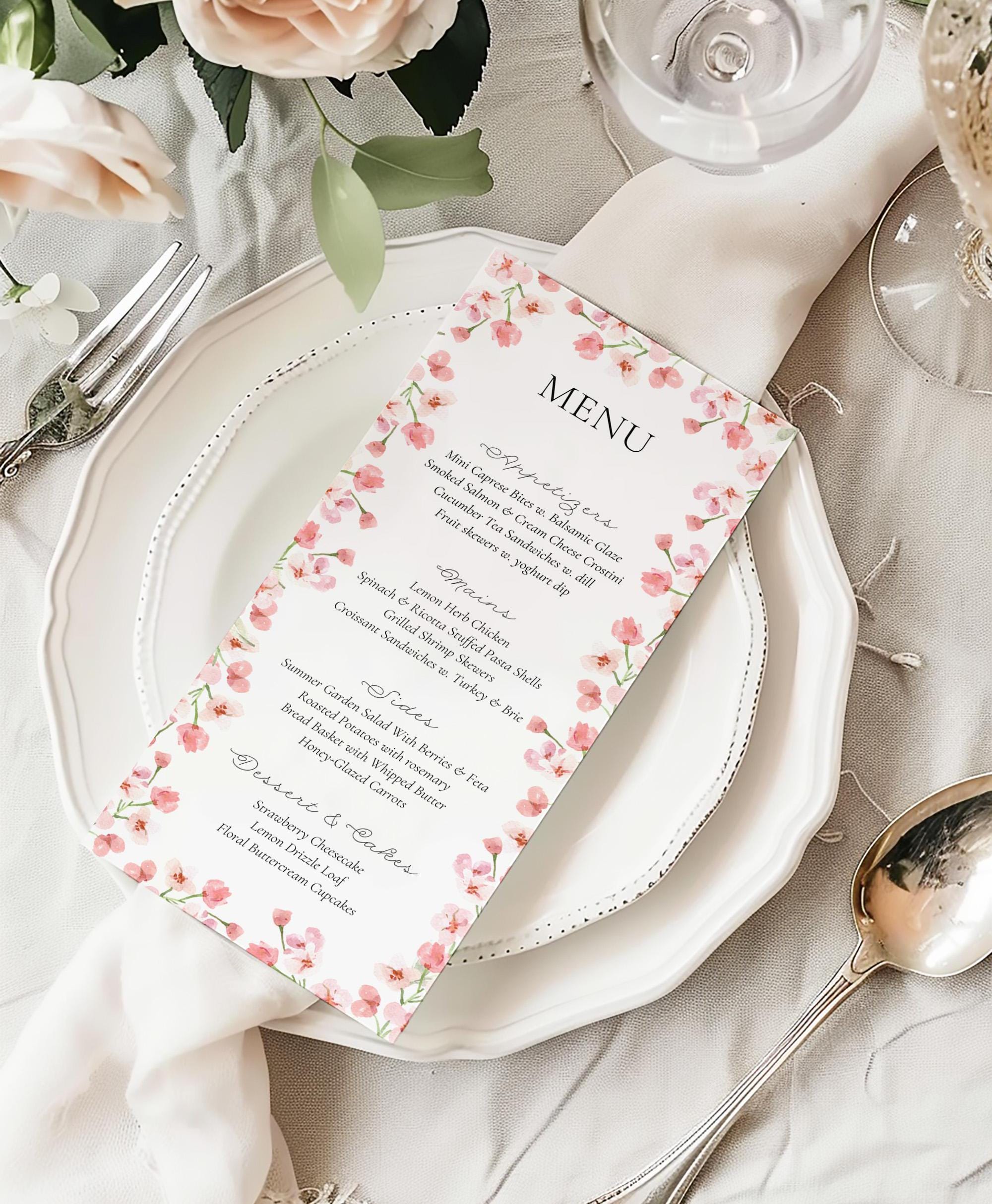 Floral Menu Card Template, Colorful Bridal Shower Menu, Printable ...