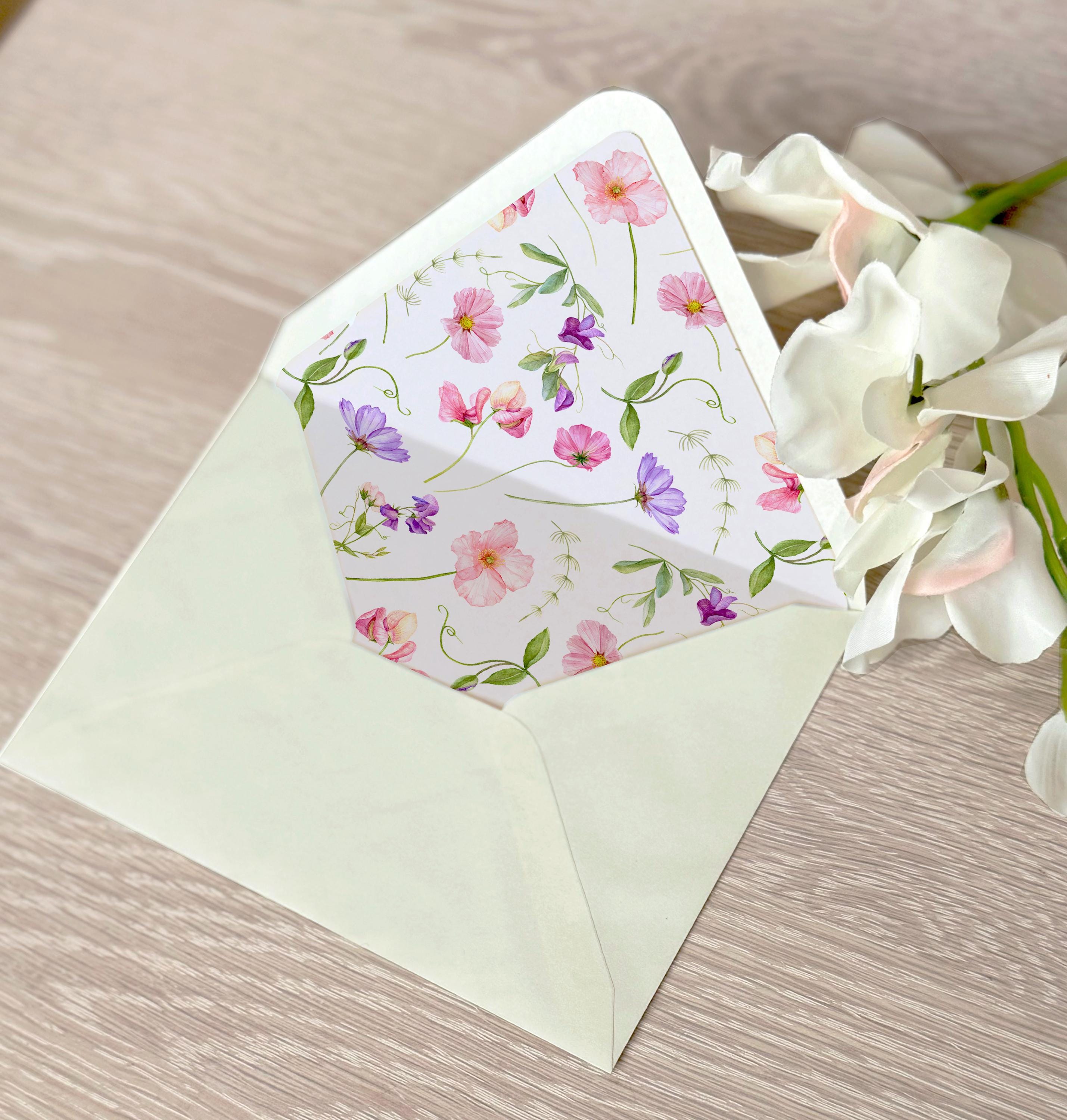 Floral Envelope Lining, Printable Liner PDF, Soft Pastel Wedding ...
