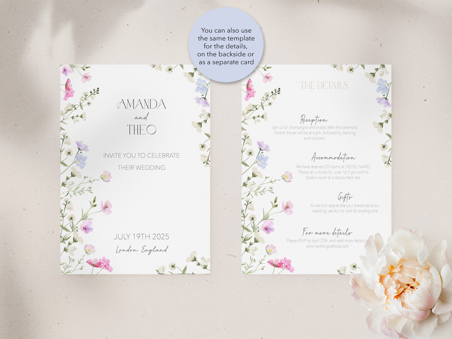 Floral Printable Wedding Invitation Customizable Digital Template ...