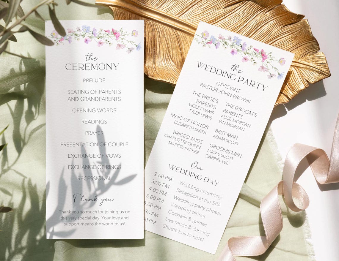 Wildflower Wedding Ceremony Program, Double Sided Wedding Programs ...