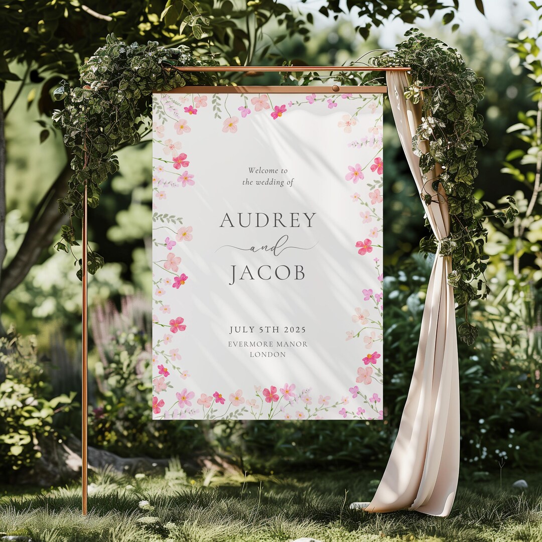 Bright Pink Wedding Welcome Sign, Customizable Digital Template, Pastel ...