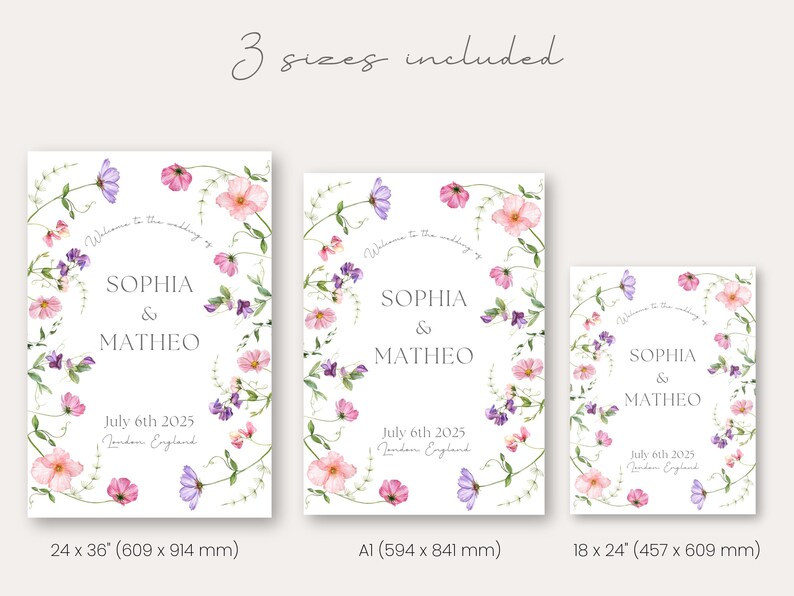 Floral Wedding Welcome Sign | Editable Digital Template | Romantic ...