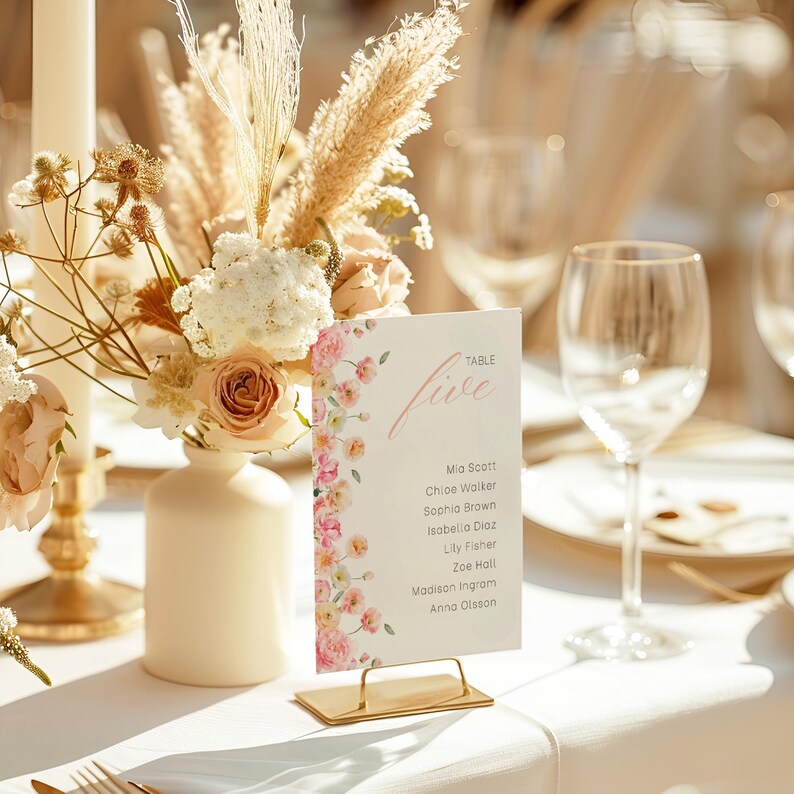 Wildflower Table Numbers & Seating Chart Cards, Pastel Floral Signs ...