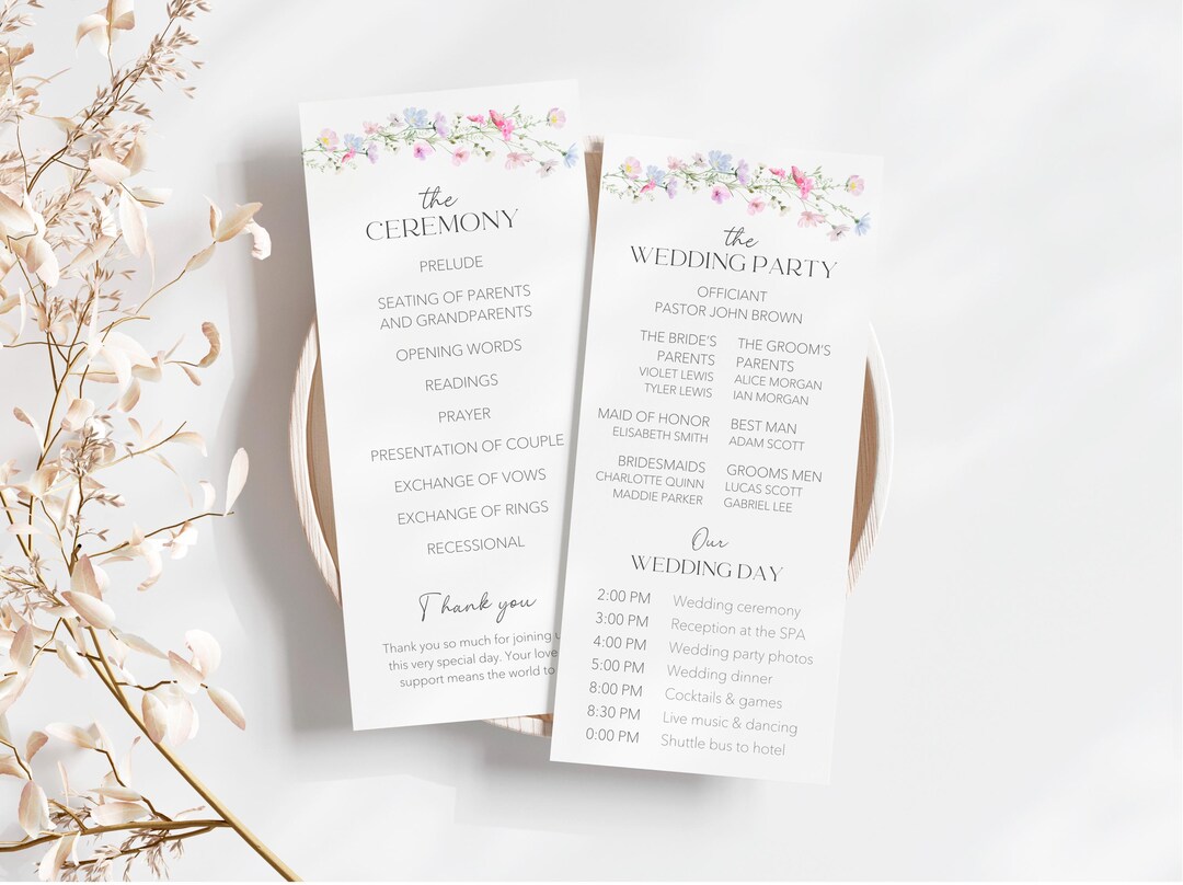 Wildflower Wedding Ceremony Program, Double Sided Wedding Programs ...