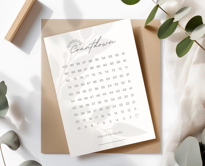 Wedding Countdown Calendar | Printable PDF | 100 Days Until We Say "i ...