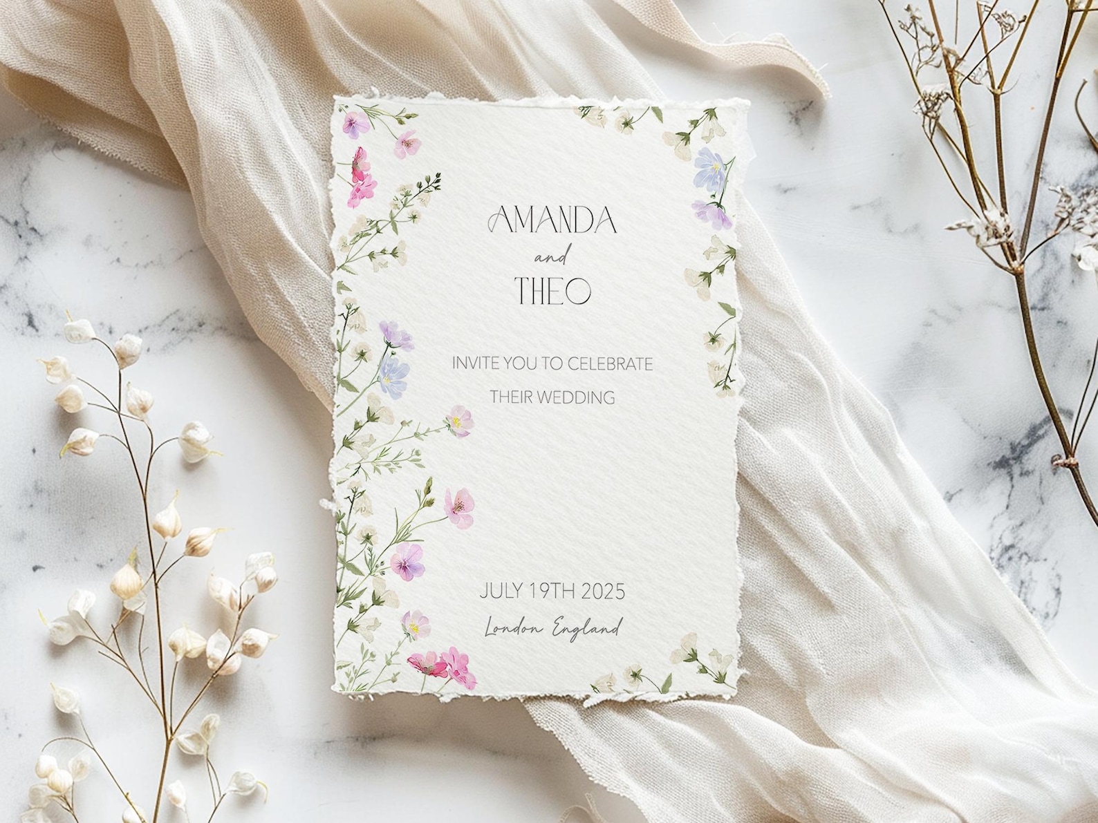 Floral Printable Wedding Invitation Customizable Digital Template ...