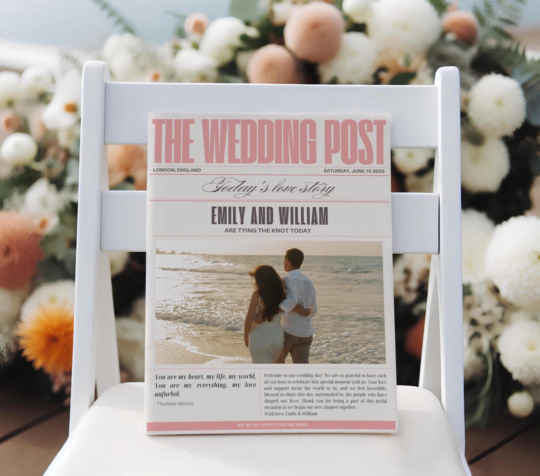 Newspaper Wedding Program Blush Pink Editable Booklet Template Folded ...