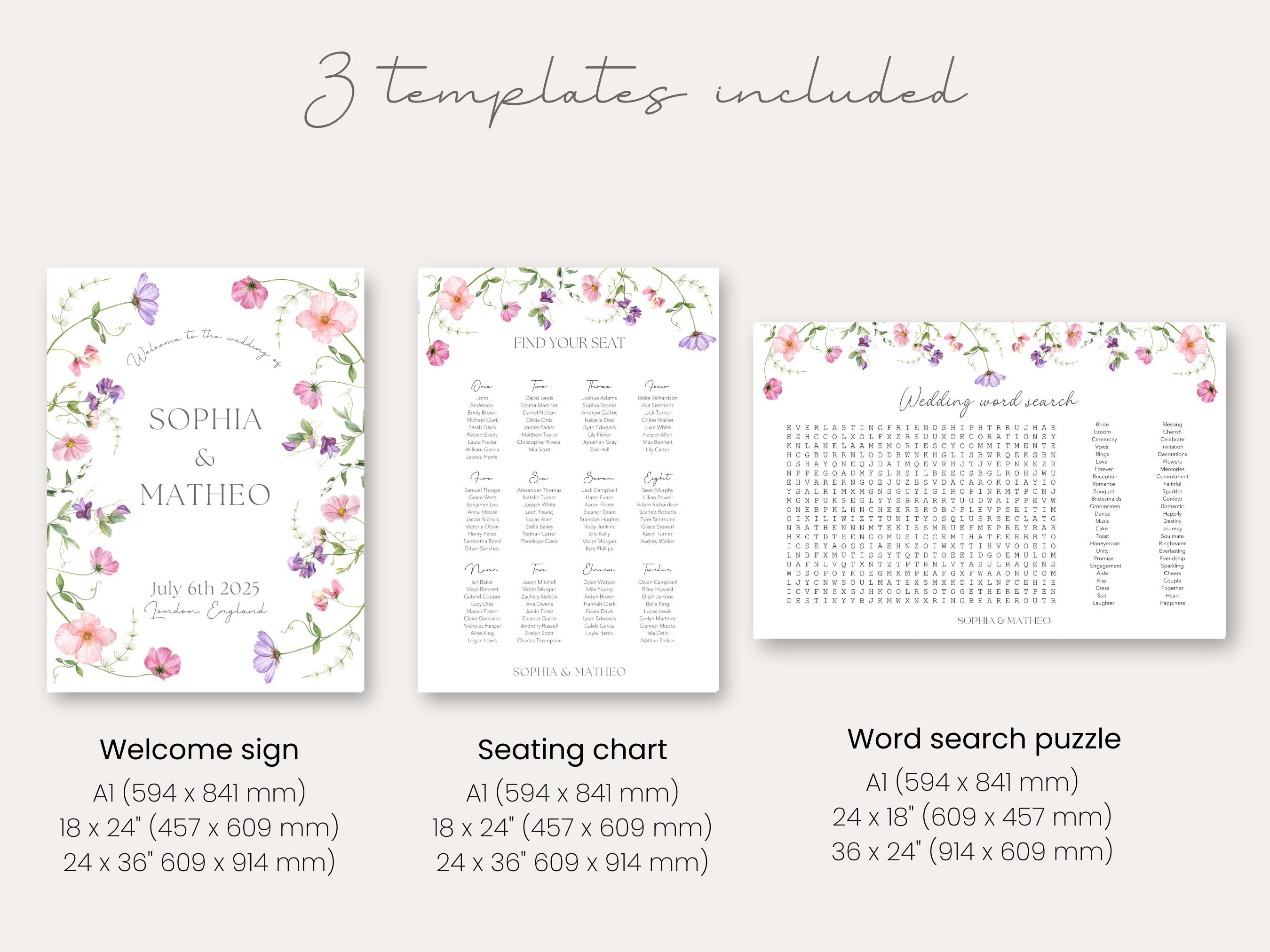 Wedding Signs Bundle | Editable Digital Templates | Pastel Blooming ...