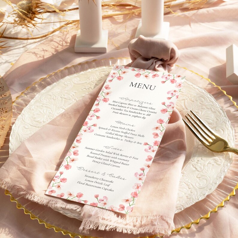 Floral Menu Card Template, Colorful Bridal Shower Menu, Printable ...