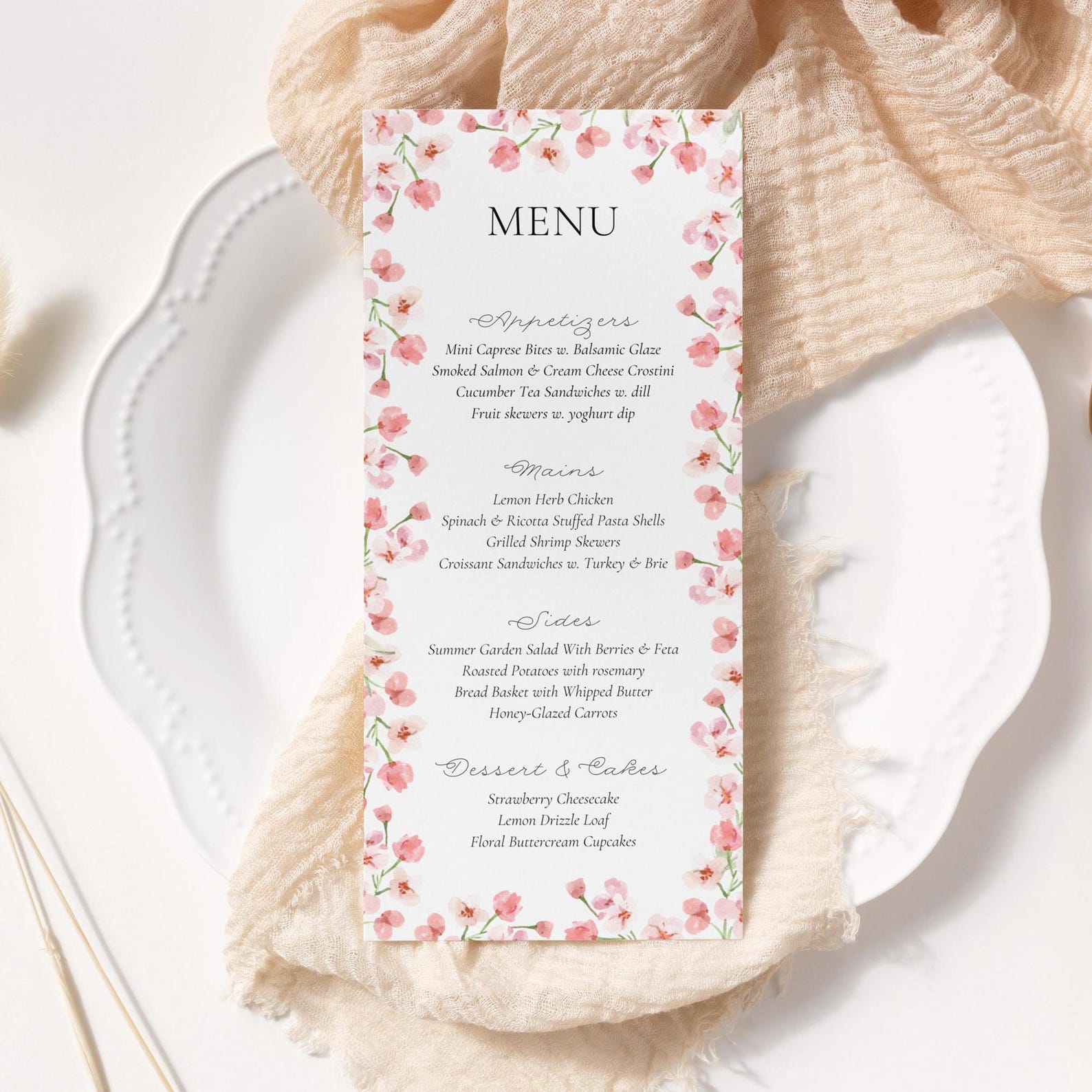 Floral Menu Card Template, Colorful Bridal Shower Menu, Printable ...