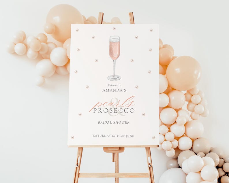 Pearls & Prosecco Bridal Shower Welcome Sign, Prosecco Bridal Brunch ...