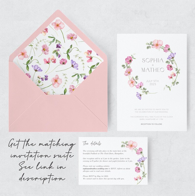 Floral Envelope Lining, Printable Liner PDF, Soft Pastel Wedding ...