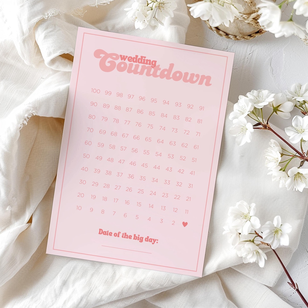Wedding Countdown Calendar, Printable PDF, 100 Days Until We Say "i Do ...