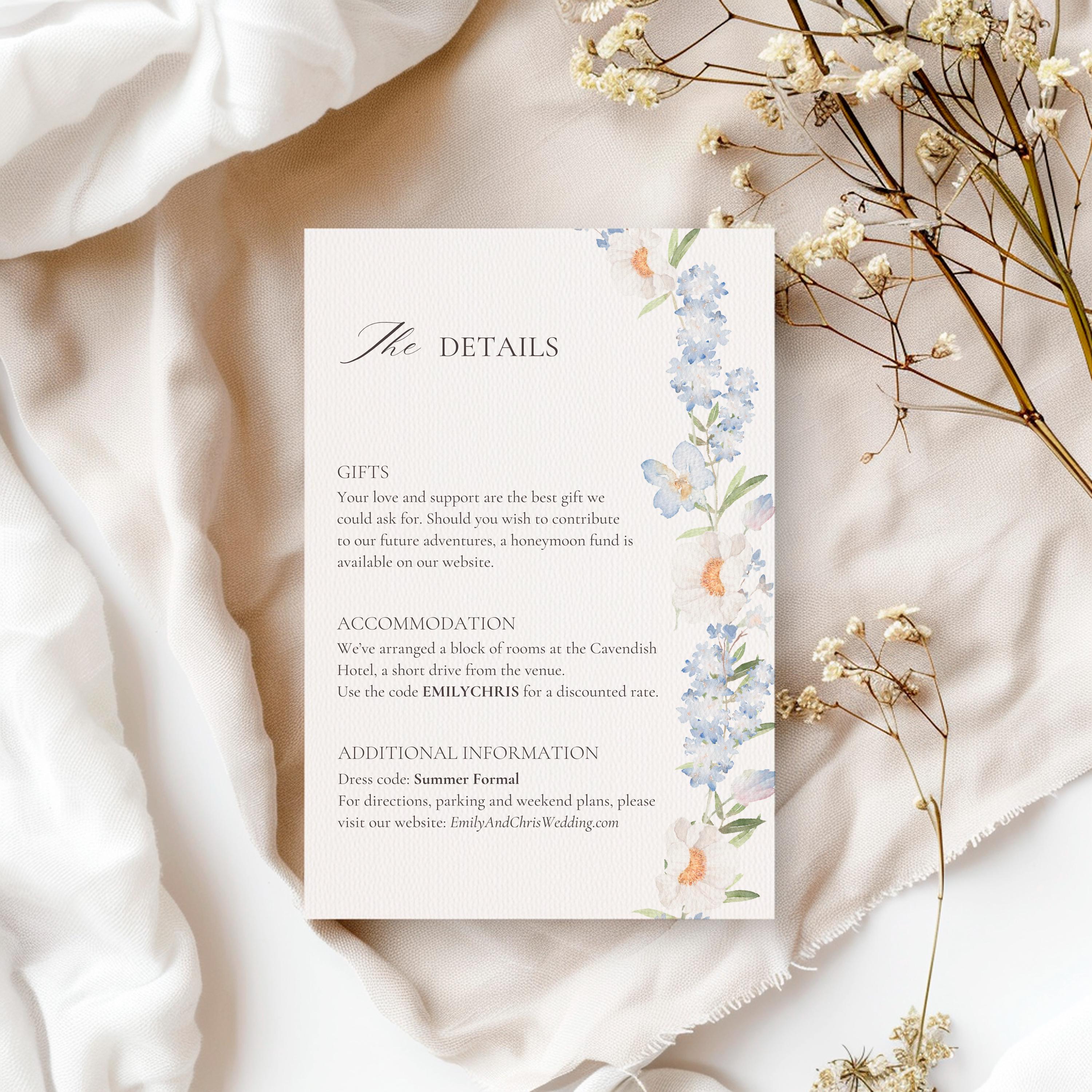 Light Blue Wedding Invitation Details Card, Pastel Wedding Details ...
