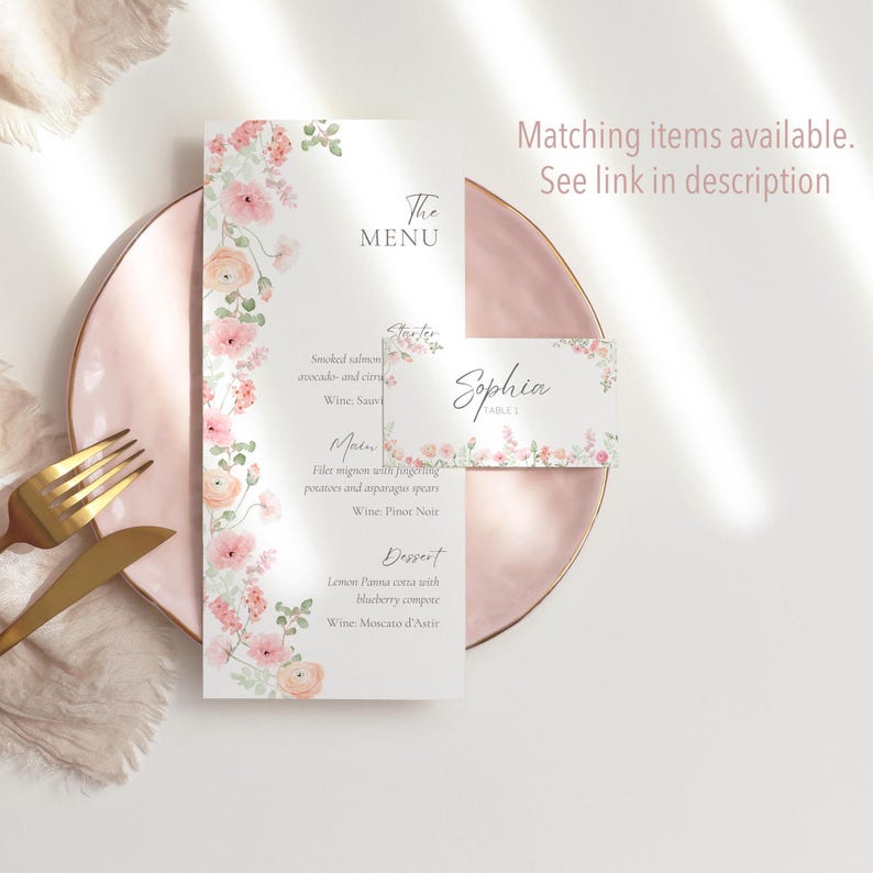 Pink Peony Wedding Menu Card, Pastel Garden Party Menu, Pastel ...