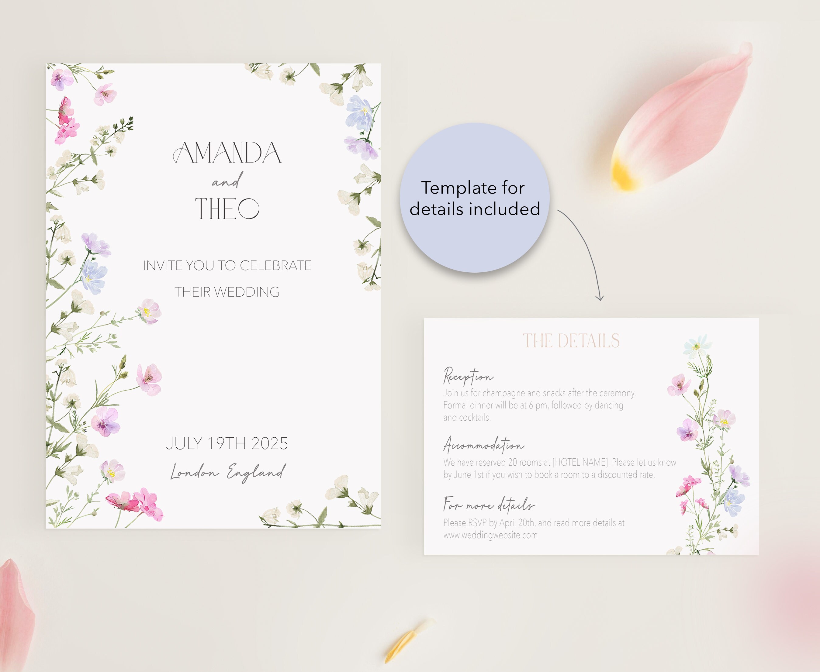 Floral Printable Wedding Invitation Customizable Digital Template ...