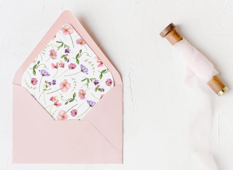 Floral Envelope Lining, Printable Liner PDF, Soft Pastel Wedding ...
