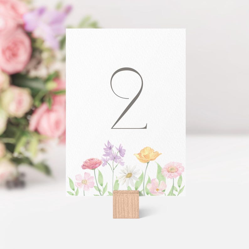 Floral Wedding Table Numbers Template, Printable Wildflower Table ...