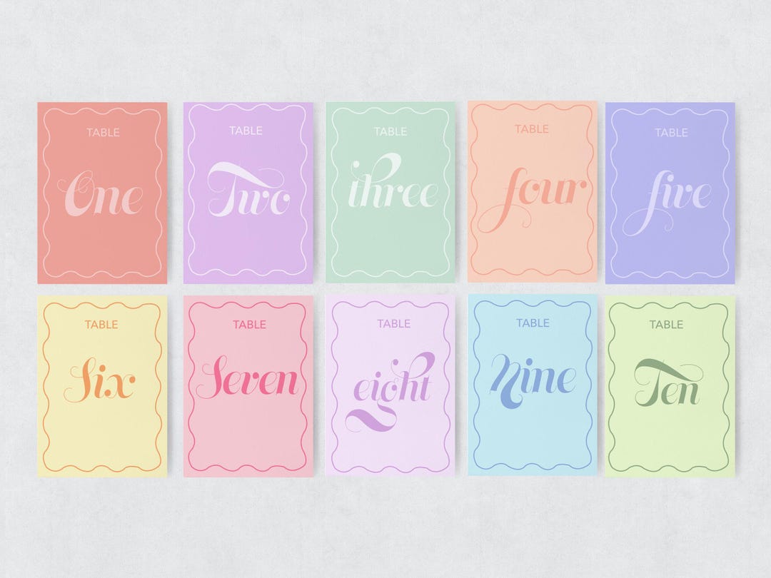 Wavy Pastel Wedding Table Numbers Bundle | Printable PDF Files 5x7 ...