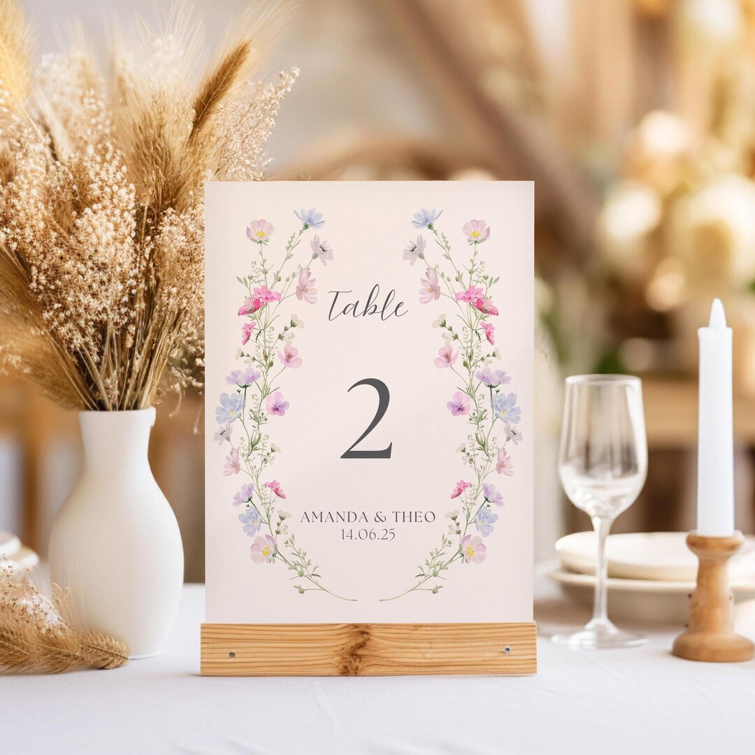 Wildflower Wedding Table Numbers Template, Pastel Wildflower Sign ...