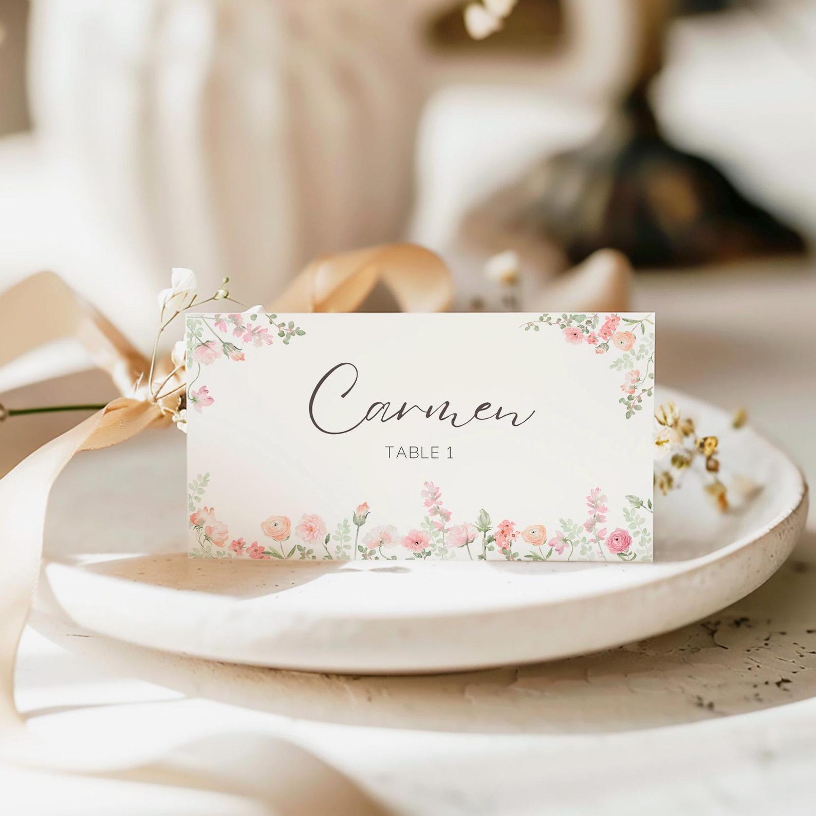 Floral Place Cards Template, Wedding Name Cards, Printable Place Cards ...