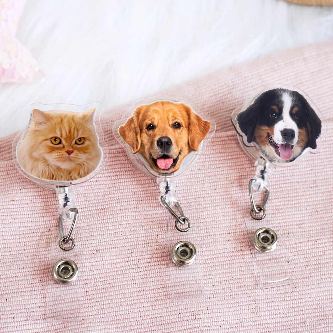 Personalized Pet Photo Badge Reel: Custom Dog or Cat Face - Etsy