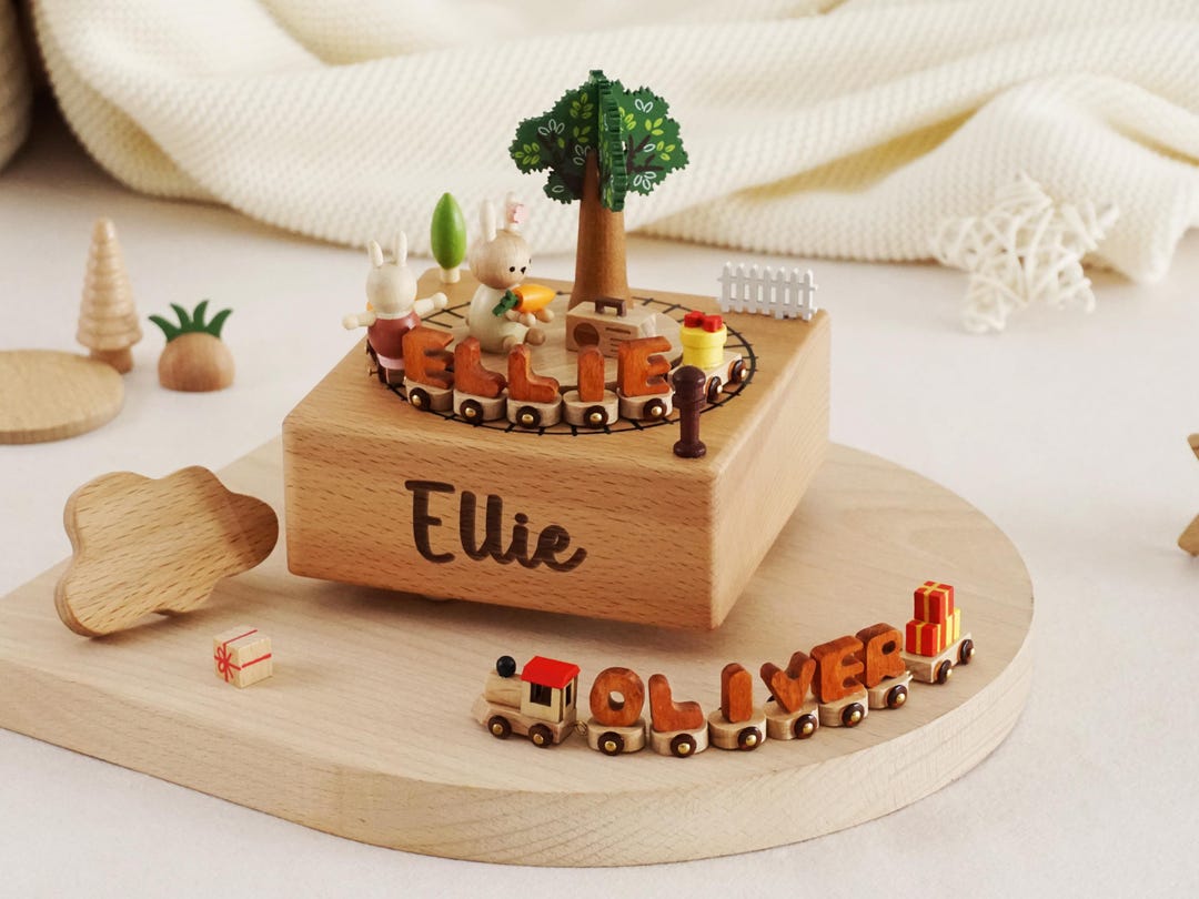 Personalized Easter Wooden Train Music Box, Custom Easter Gift, Bunny ...