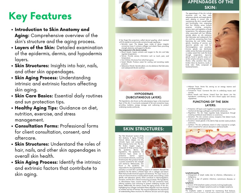 Skin Anatomy & Aging Printable Manual: Skincare Guide (canva Editable ...