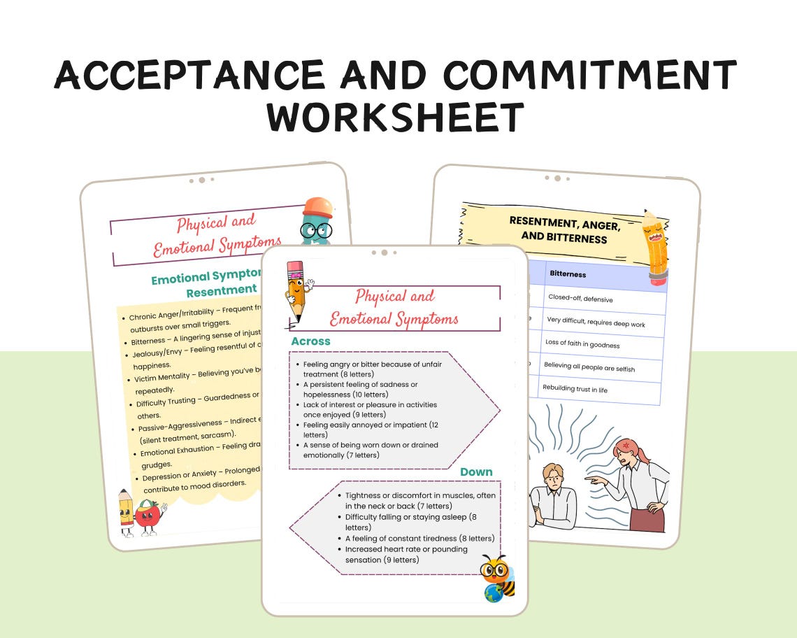 ACT Therapy Workbook: Cognitive Defusion, Values, Coping (50-page ...