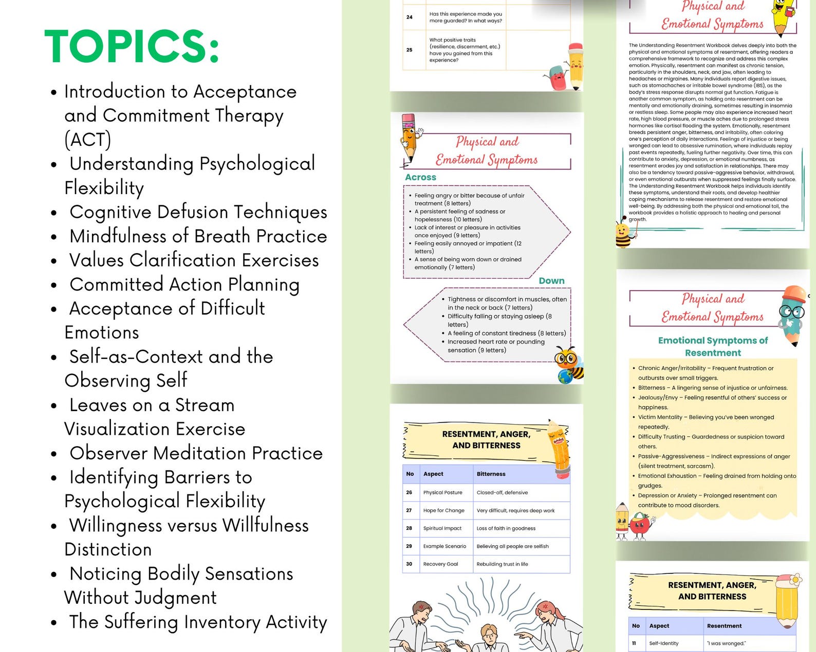 ACT Therapy Workbook: Cognitive Defusion, Values, Coping (50-page ...