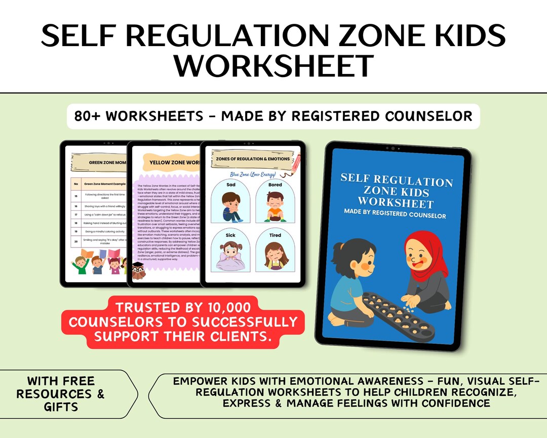 Self Regulation Zone Kids Feeling Worksheets, School Counselling ...