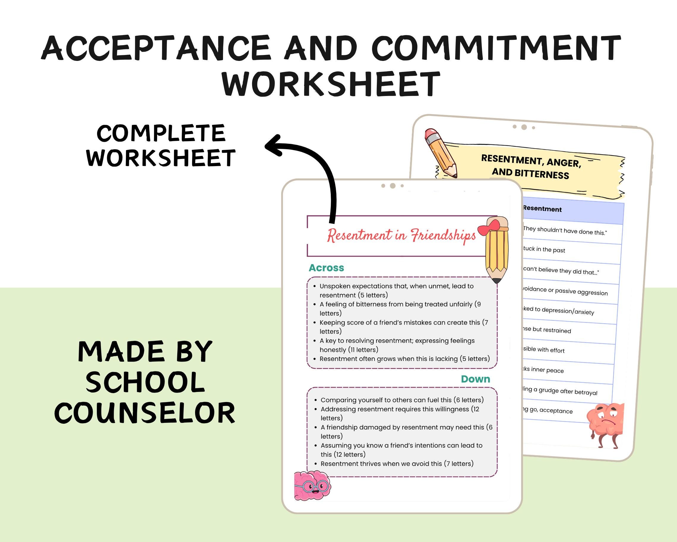ACT Therapy Workbook: Cognitive Defusion, Values, Coping (50-page ...