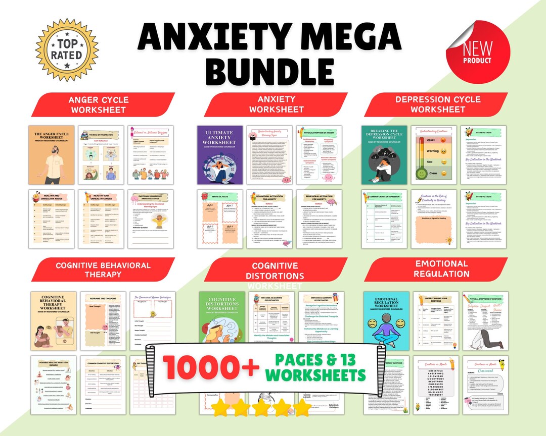 ANXIETY MEGA BUNDLE, Anxiety Worksheets, Worksheets for Teens Adults ...