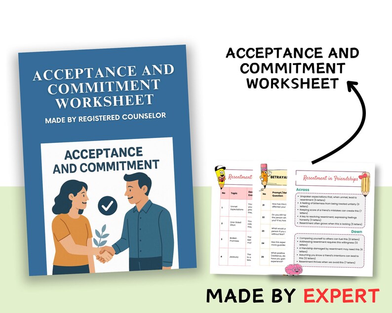 Acceptance and Commitment 50-page Workbook.therapy Worksheets. Therapy ...