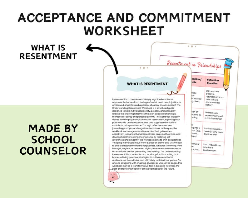 ACT Therapy Workbook: Cognitive Defusion, Values, Coping (50-page ...