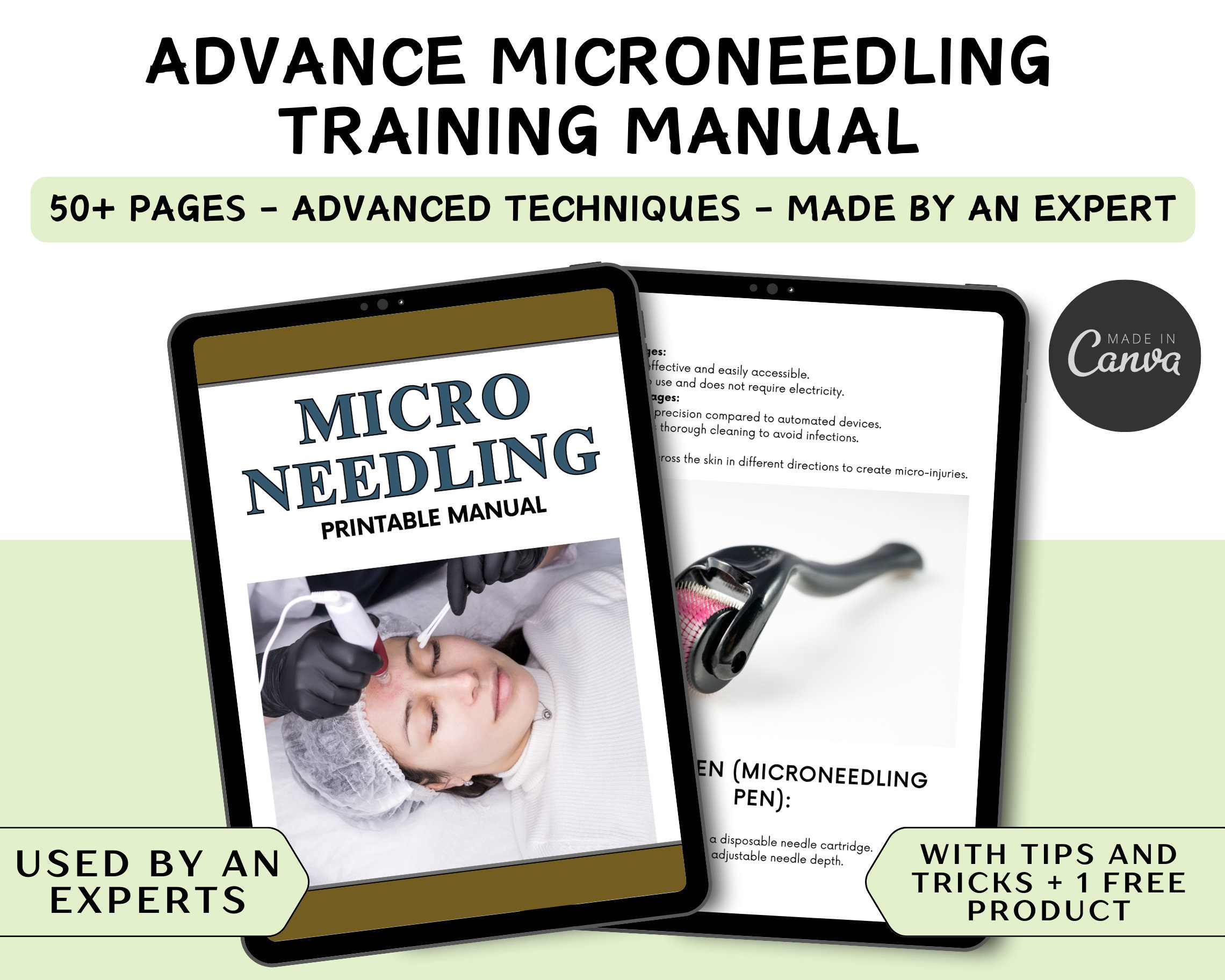 Microneedling Printable Manual Template Training Canva Editable Course ...