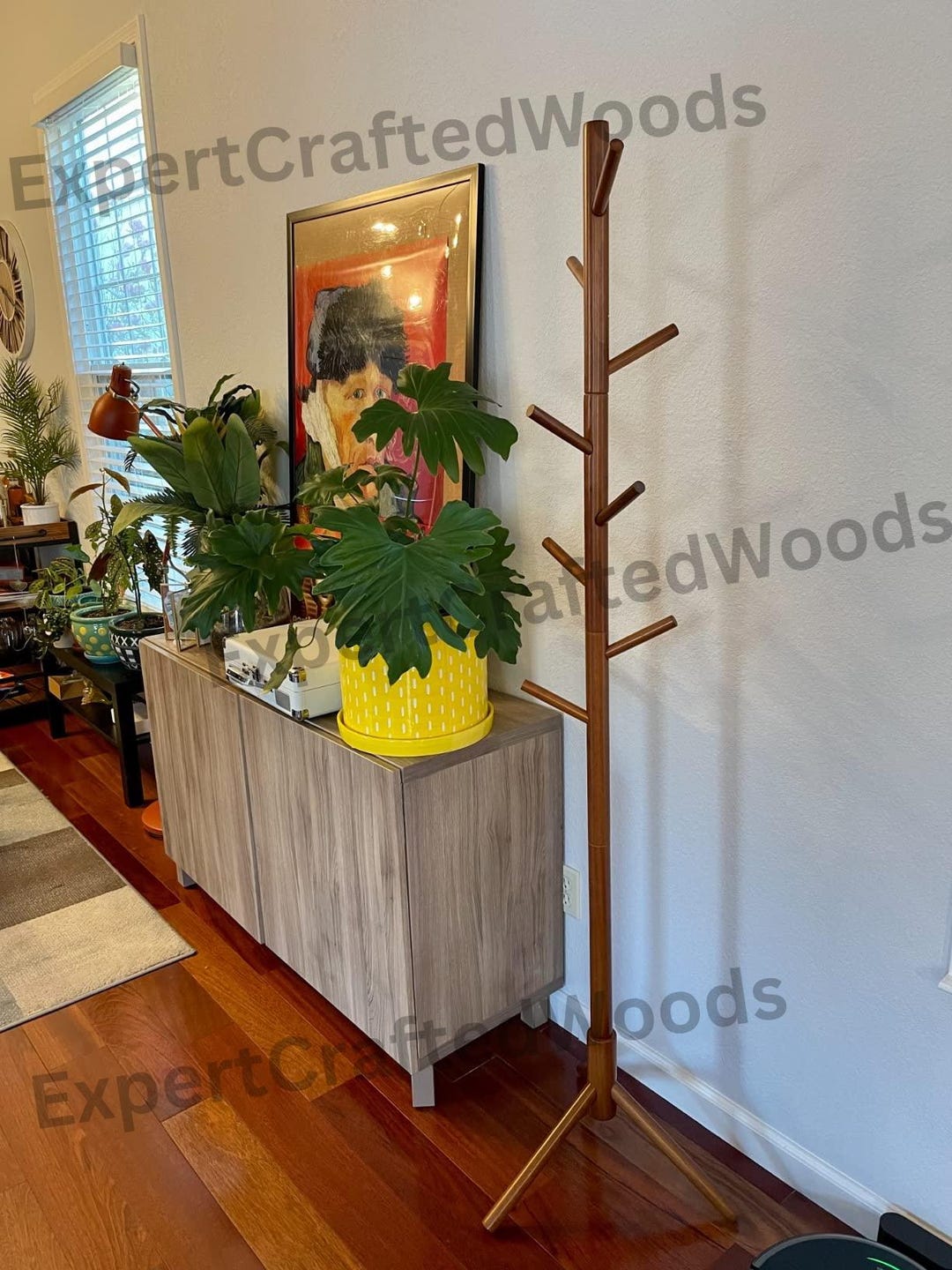 Adjustable Wooden Tree Coat Rack Stand With 8 Hooks | Standing Coat ...