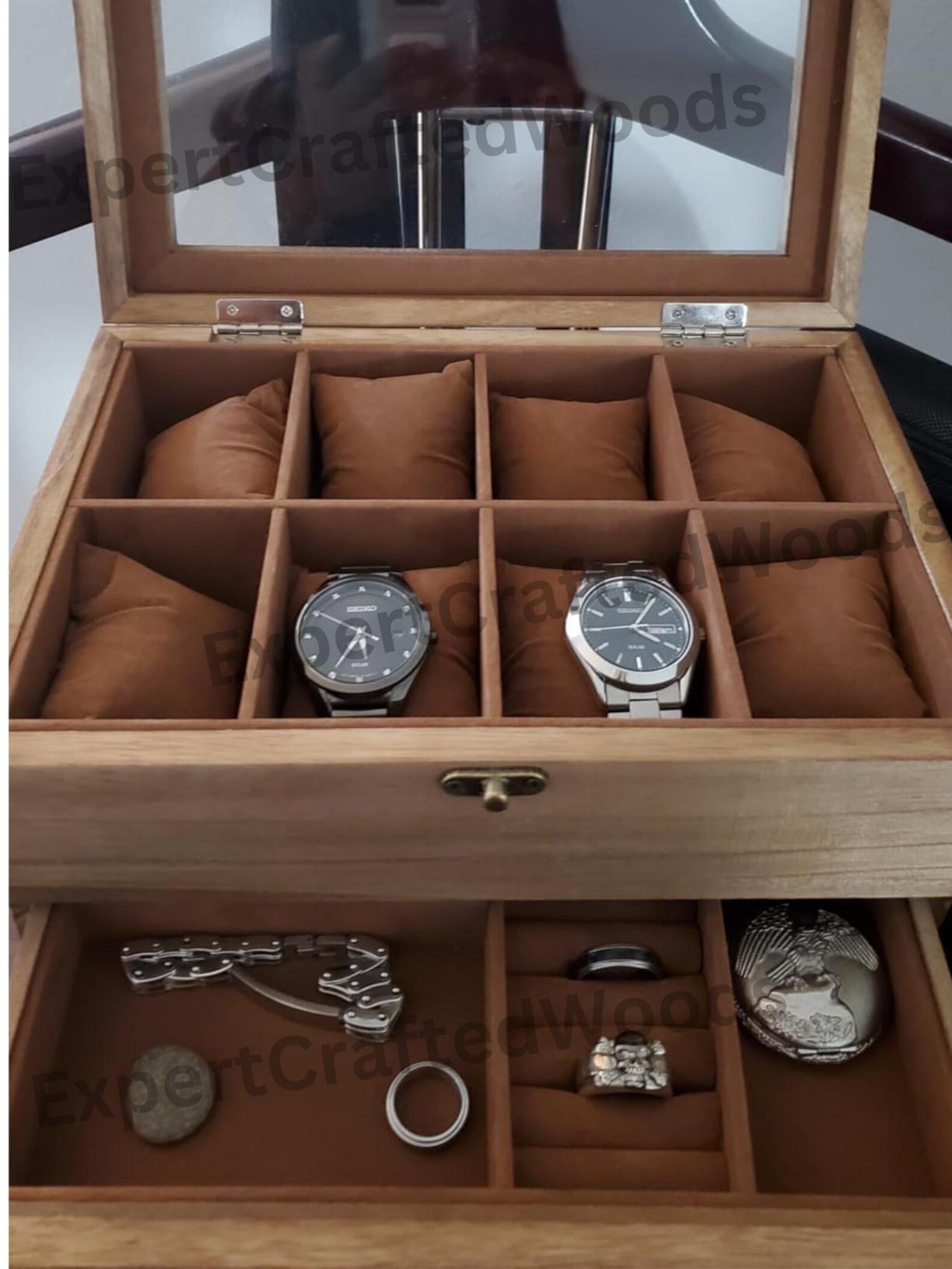 2-tier Wooden Watch Box With 8-slot Men's Watch Box Men's Jewelry Box ...