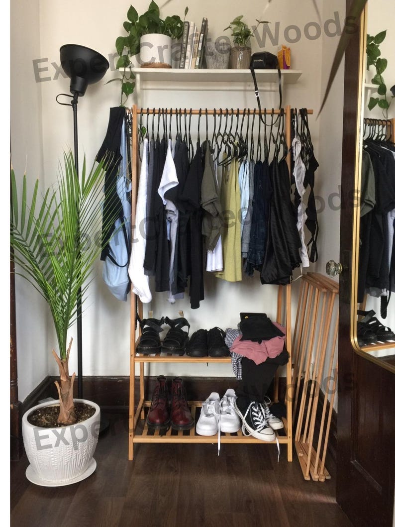 Bamboo Clothes Rack With 2-tier Storage Shelves Clothing Rack Coat Rack ...