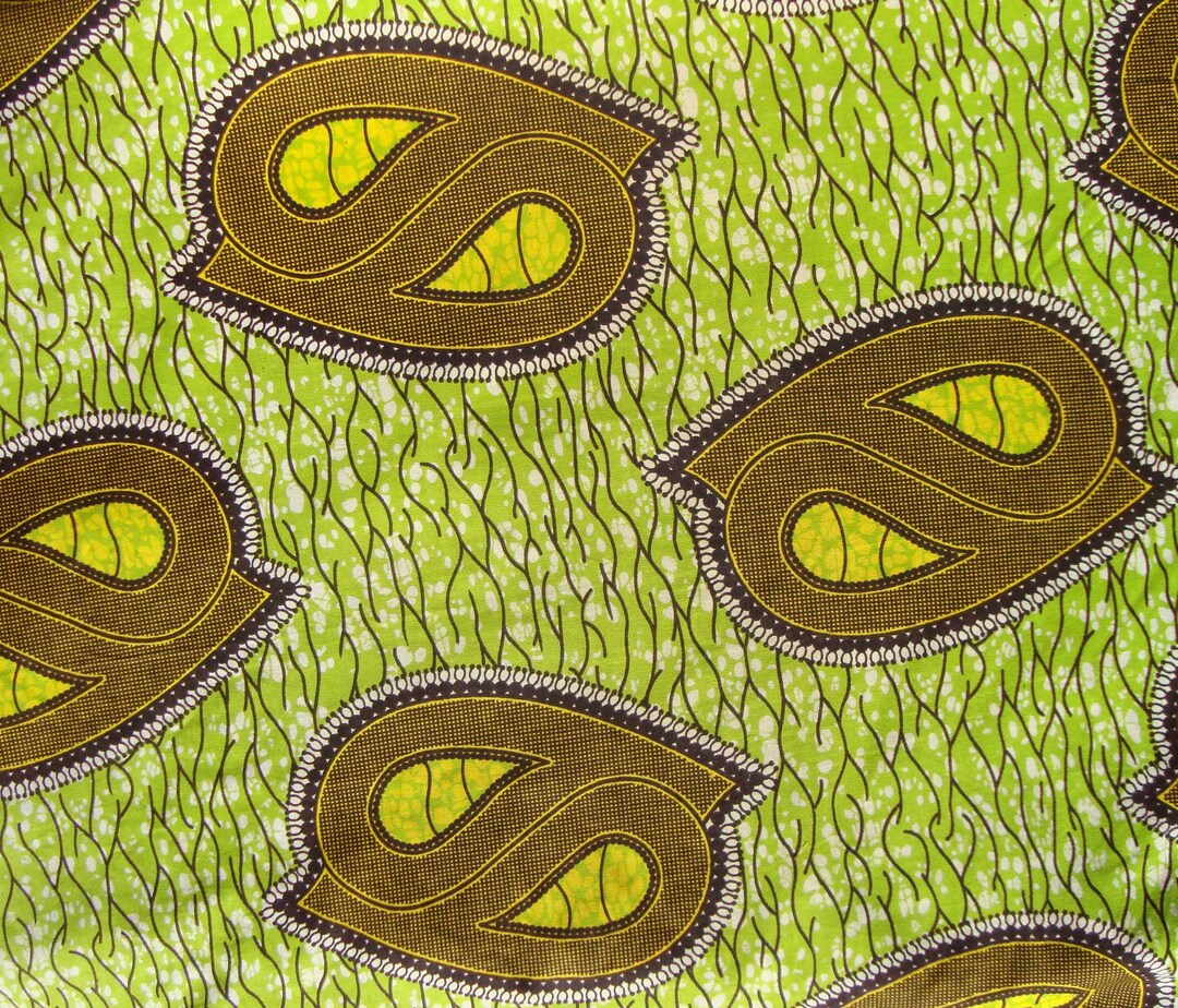 Vintage 70s African Fabric Green Hollandais Dutch Wax Print Ankara ...