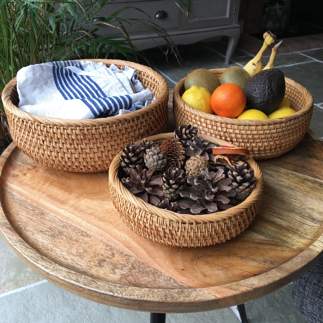 Woven Rattan Potpourri Basket, Farmhouse Fruit & Vegetable Bowl, Pantry ...