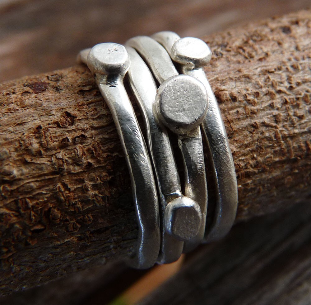 Set of 4 Organic Pebbles Stacking Rings - Sterling Silver - Etsy
