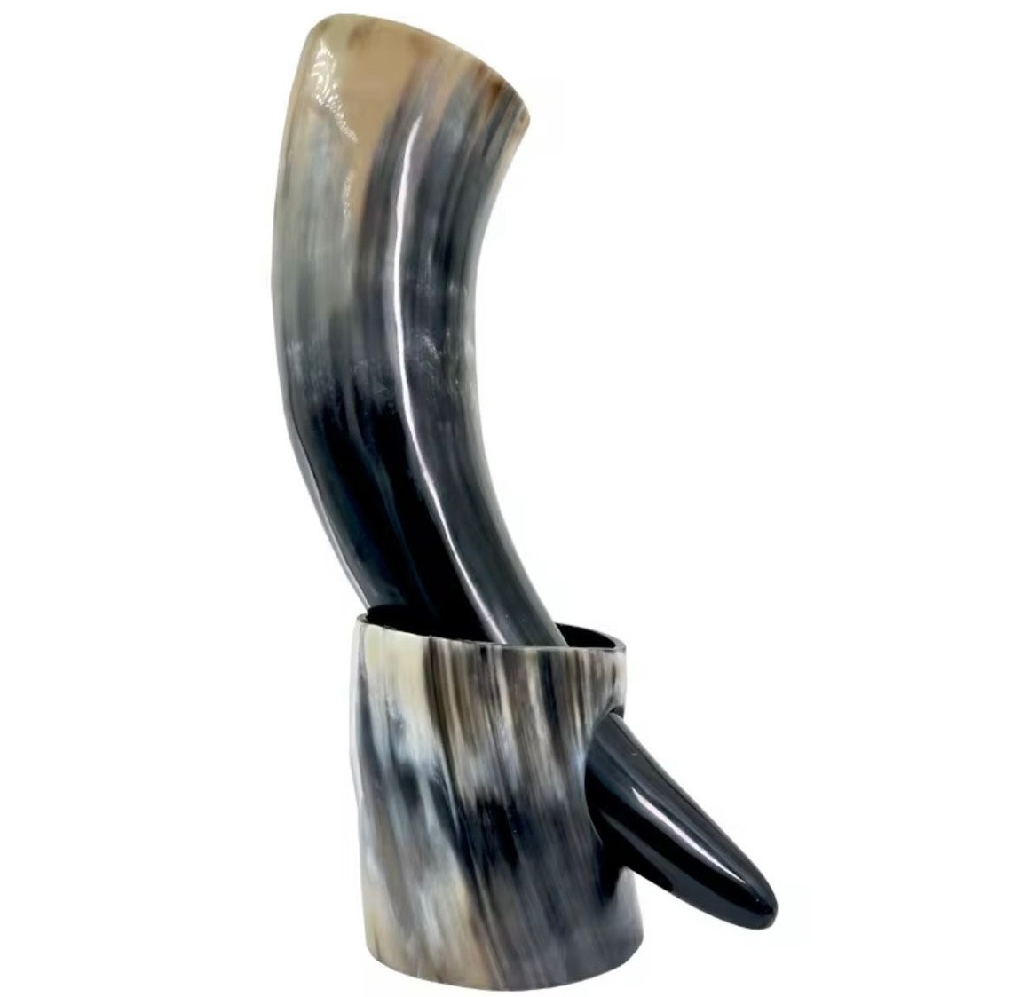 Authentic Viking Drinking Horn Mug With Stand Handmade Natural Horn Cup ...