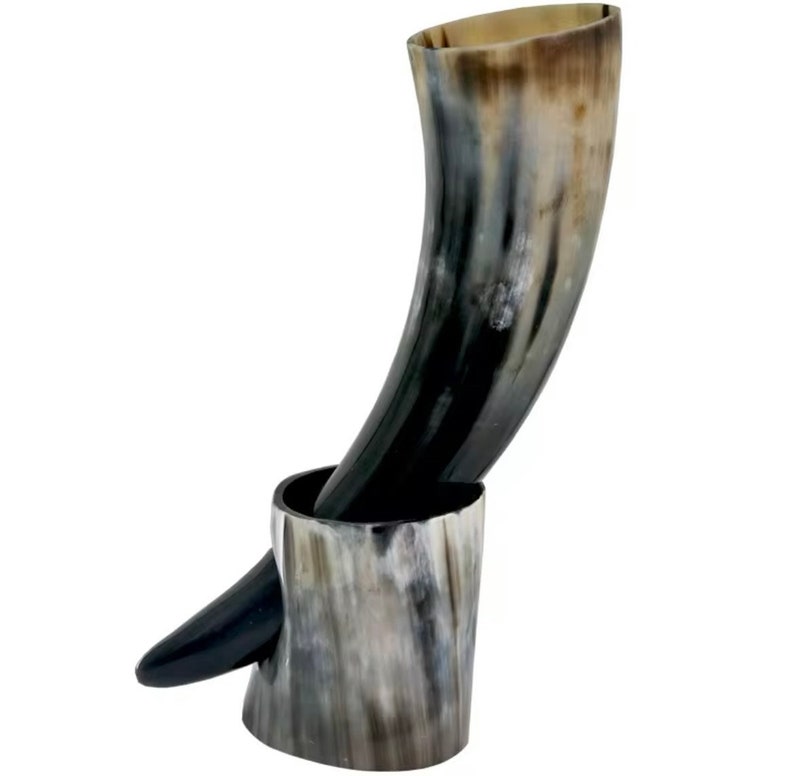 Authentic Viking Drinking Horn Mug With Stand Handmade Natural Horn Cup ...