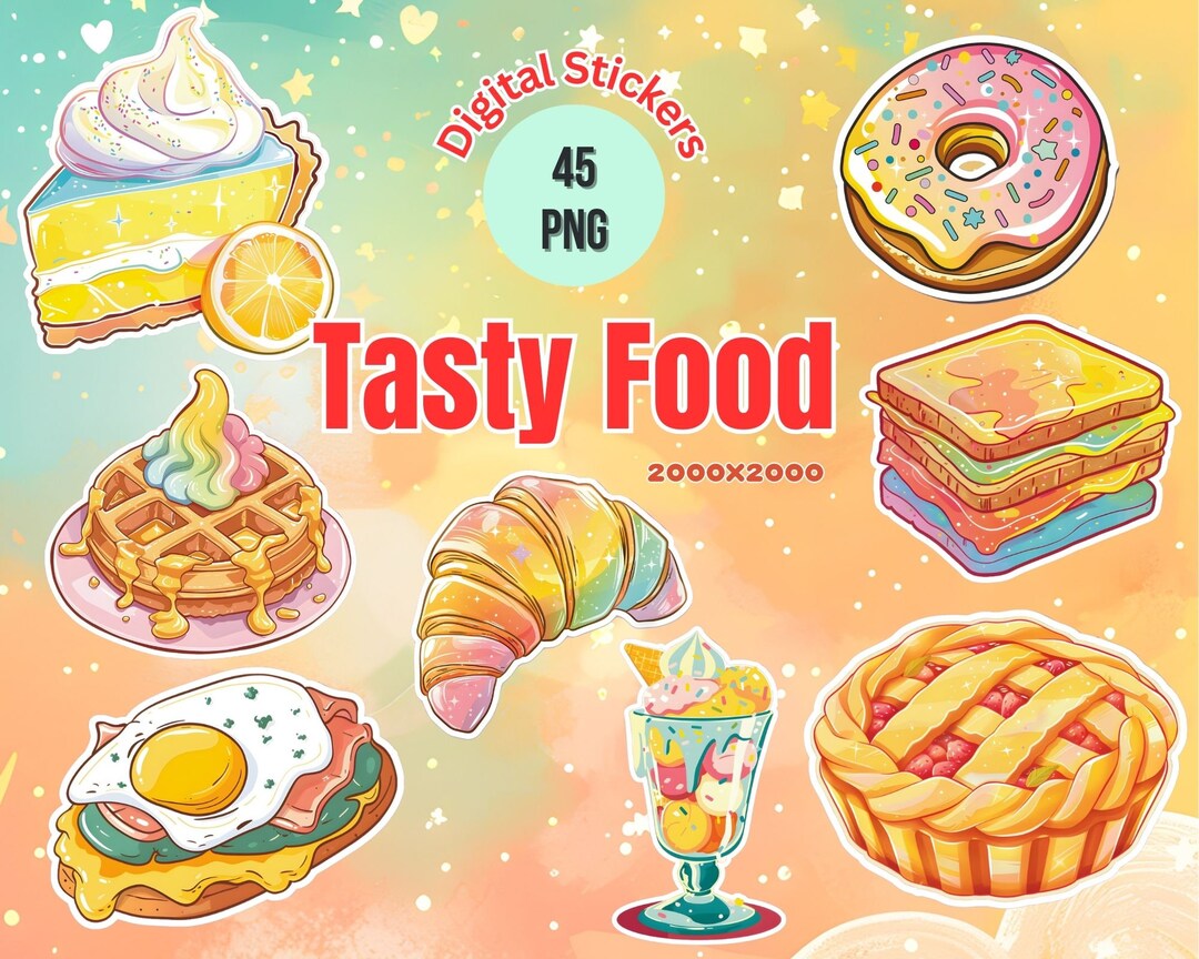 Cute Tasty Food Sticker Set Pastel Color L Food Digital Stickers L ...