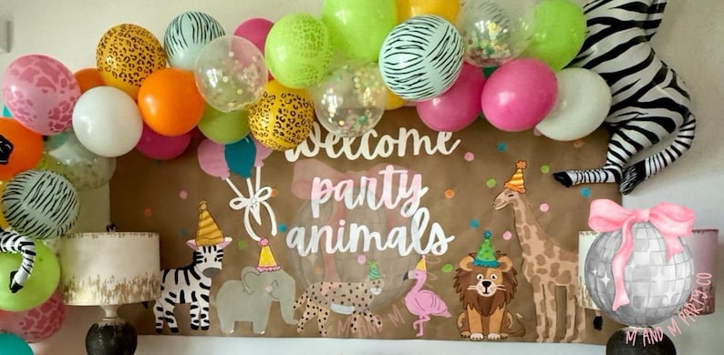 Hand Painted WELCOME PARTY ANIMALS Party Banner - Kraft Paper ...