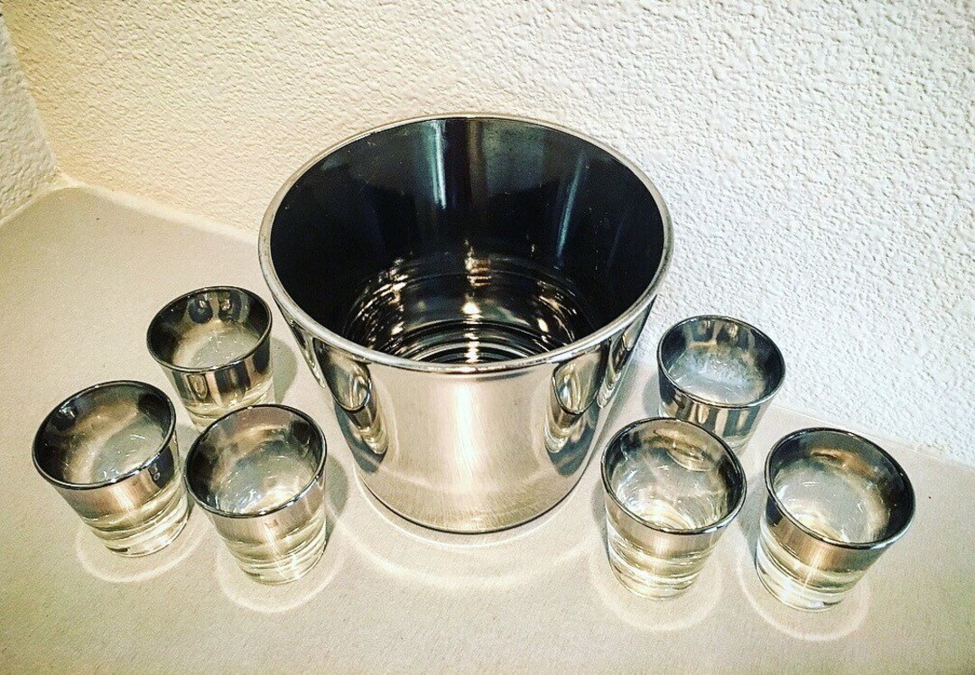 Vintage Ice Bucket and Shot Glass Set - Etsy