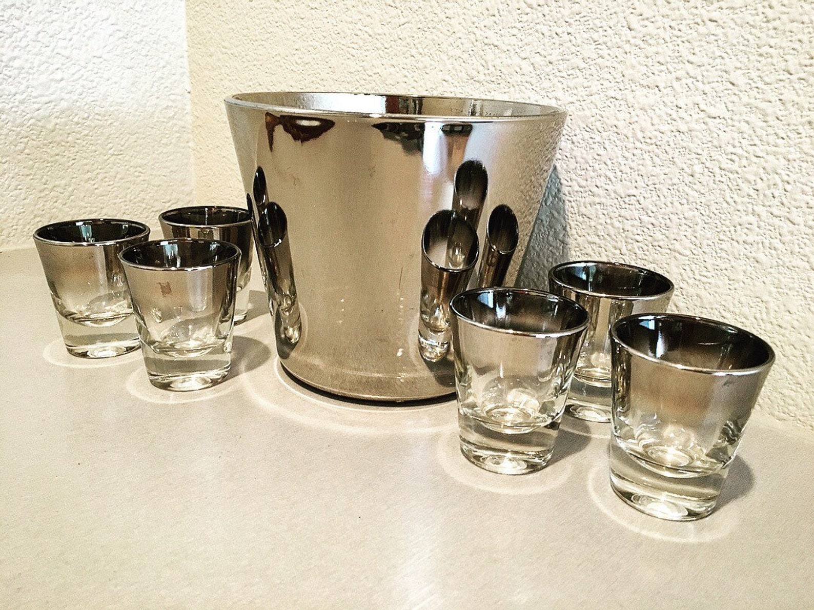 Vintage Ice Bucket and Shot Glass Set - Etsy